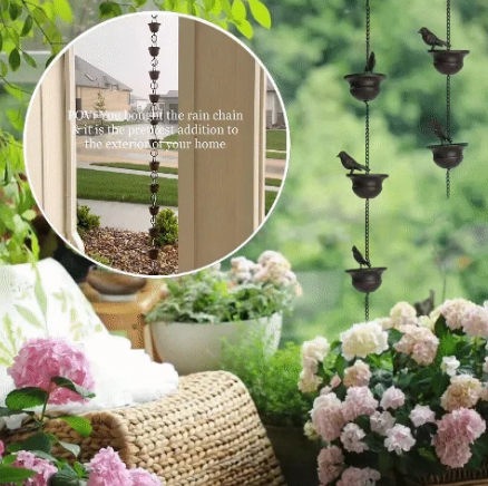 Dekorativ regnkedja med fågelbadsdesign – blowboon